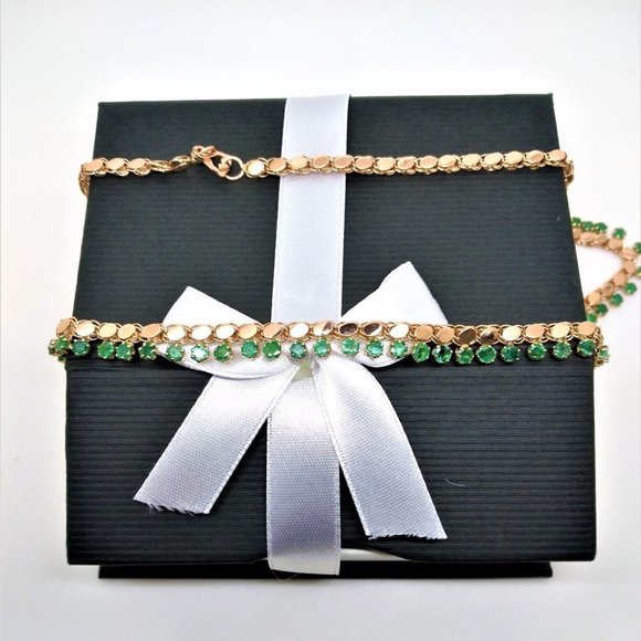 GEMMAU | Jewelry | 4k Yellow Gold Necklace With 6 Round Emeralds 3 Cts ...